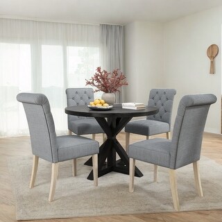 Modern Farmhouse Style 5-Piece Gray Dining Set, Round Table with 4 ...
