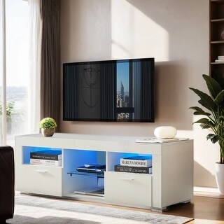 Modern White TV Stand with LED Lights - Bed Bath & Beyond - 40930526