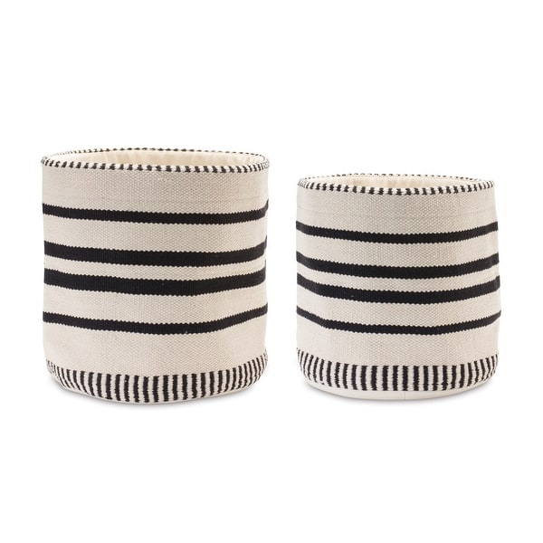 Striped Woven Cotton Basket (Set of 2) - Bed Bath & Beyond - 38290908