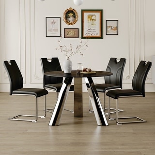 5 Piece 42 Inch Round Table Set Stylish Dining Table Set with Smooth ...