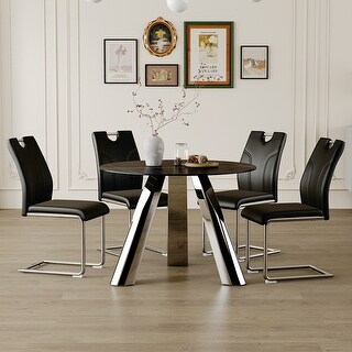 5-Piece Modern 42-Inch Round Dining Table & 4 Elegant Chairs Set - Bed ...