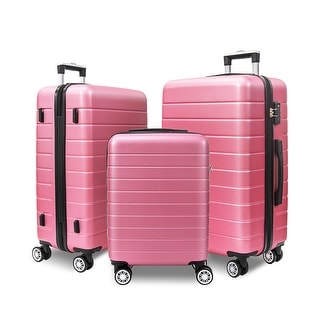 Pink 3-Piece Expandable Luggage Set Travel Lightweight Suitcases ABS ...