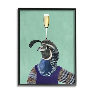 Stupell Quirky Quail Bird Wearing Necklace Champagne Glass Framed Wall ...