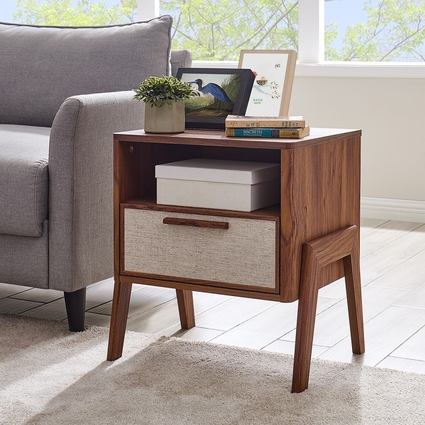 End Table with Storage Drawer Tall Nightstand Side Table Wooden Legs ...