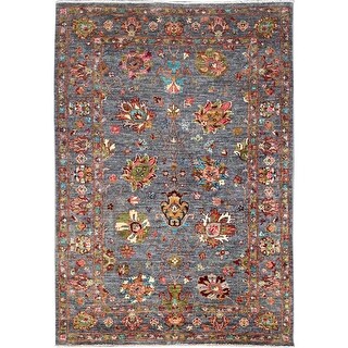 Shahbanu Rugs Gray Colorful Hand Knotted Sultani with All Over Shahbaz ...