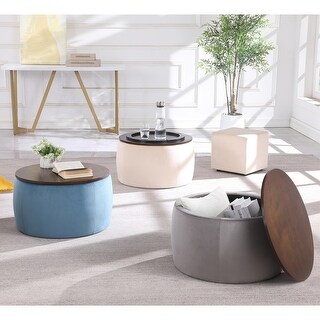 2 in 1 Combination Round Ottoman Set ,Coffee Table with Storage - Bed ...