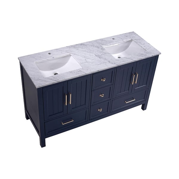 60" Natural Stone Carrara Marble Lavatory Double Sink Countertop - Bed ...