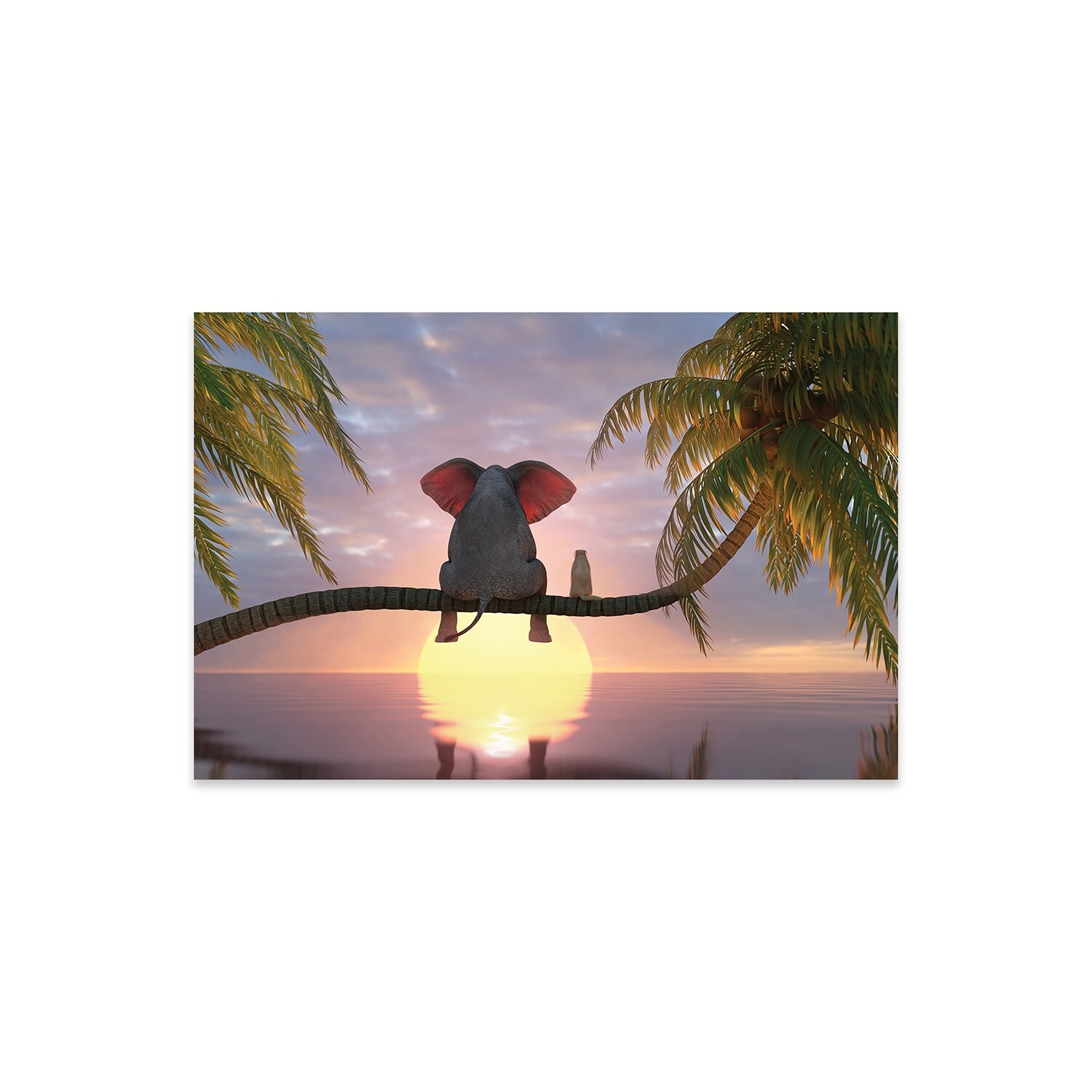 Elephant And Dog Sit On A Palm Tree In Tropical Forest Print On Acrylic ...