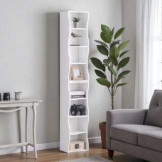 Tall 8-Layer Adjustable Bookshelf, Slim Freestanding Bookcase with Wavy ...