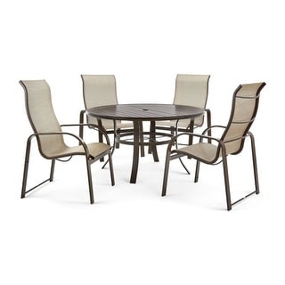 Seagrove II 5-piece Sunbrella Patio Dining Set with 54-inch Round Table - Sled Chairs - Bed Bath ...