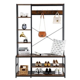 Iron Frame Wardrobe, Storage Shelves and Shoes Bench, Garment Rack ...
