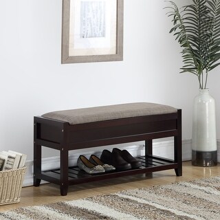 Storage Shoe Bench with Upholstered Cushion and Hide Flip Top Storage ...