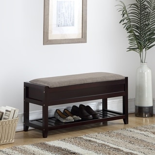 Upholstered Shoe Bench with Flip Top Storage Seats and Slatted Shoe ...