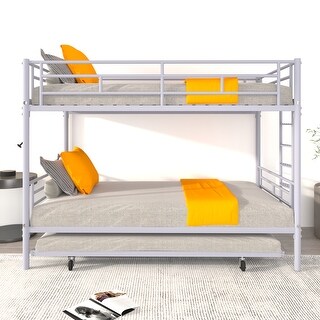 Bed Frame Steel Slat Support Bunk Bed with Trundle, Twin over Twin ...