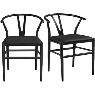 Yaheetech 2PCS Dining Chairs Backrest Solid Metal Frame Armchair - Bed ...