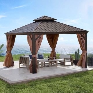 Bronze 12 x 12 ft Permanent Patio Gazebo Canopy with Galvanized Steel ...