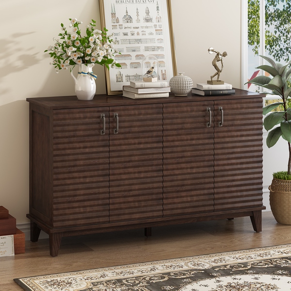 60 Retro Sideboard 4 Door Accent Storage Cabinet Adjustable Espresso