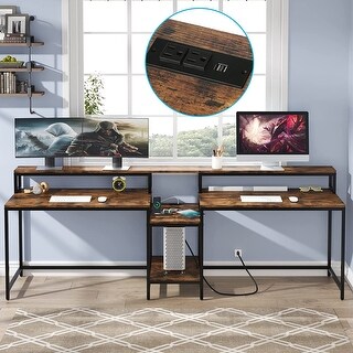 93 Inches Computer Desk with Power Outlet and Storage Hutch Shelves ...