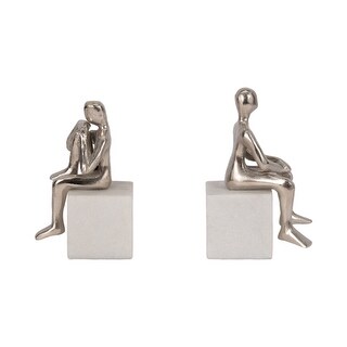 Set of 2 Human Figure Bookends Contemporary Marble and Aluminum White ...