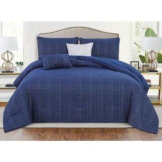 Dawn 5 Piece Metallic Dotted Lines Textured Design Comforter Set - Bed ...