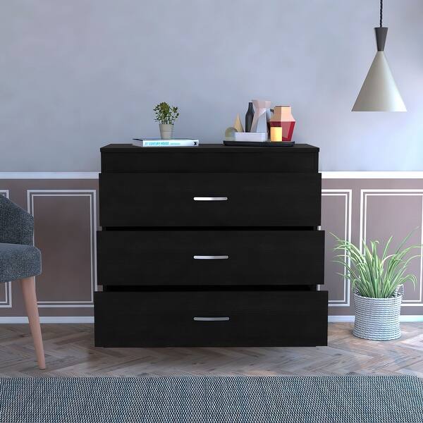 HomeRoots 31" Black Three Drawer Dresser - Bed Bath & Beyond - 36412401