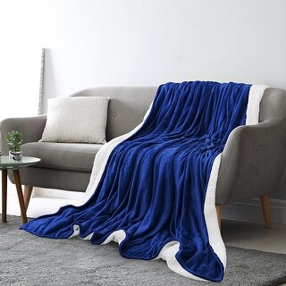 50" x 60" Throw Blanket Thick Warm Plush Fleece Reversible Navy - Bed ...