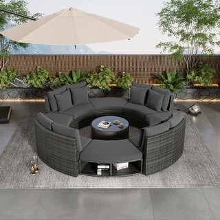 Outdoor Patio Circular Sofa Set, Rattan Wicker Sectional Sofa Lounge ...