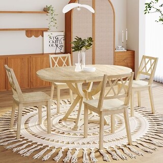5-Piece Extendable Round Dining Table Set with 15.7" Removable Leaf ...