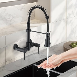 Double Handle Wall Mounted Spring Neck Bridge Kitchen Faucet - Bed Bath ...