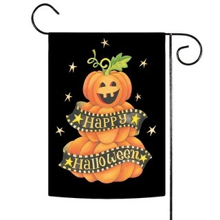 Happy Halloween Pumpkin Stack Outdoor Garden Flag 18" x 12.5" - Bed ...