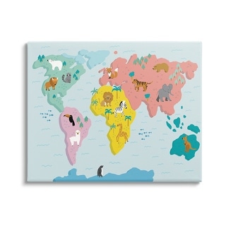 Stupell Whimsical Wildlife World Map Canvas Wall Art Design by Dominika ...