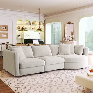 Beige U-shape 3-Seat Sectional Sofa Three Indoor Cushioned Combination Sofas With Three Pillows ...