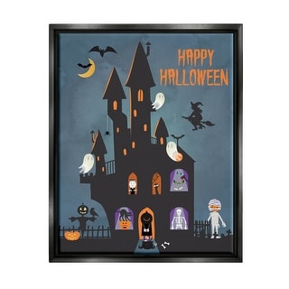 Stupell Happy Halloween Haunted Ghost House Floater Canvas Wall Art by ...