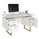 White and Gold Desk for Office with Drawers Computer Desk Ample Storage ...