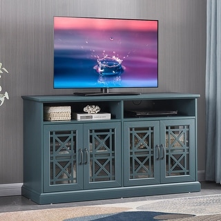 Deep Blue-green TV Stand, Two Closed Cabinets with Doors and Two Open ...