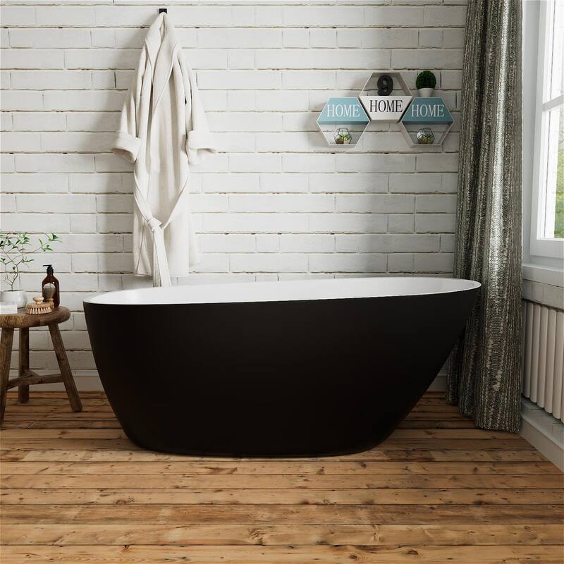 Mokleba 59" Matte Black Freestanding Acrylic Bathtub Modern Stand ...