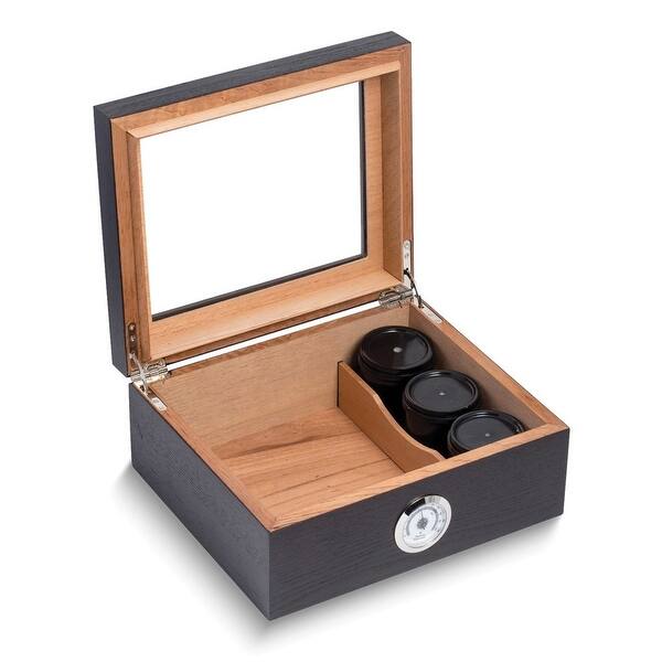 Curata Espresso Finish Glass Lid Humidor Three Marble Tobacco Canisters ...