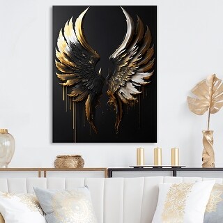 Designart 'Black Silver And Gold Angel Wings II' Wings Angel Metal Wall ...