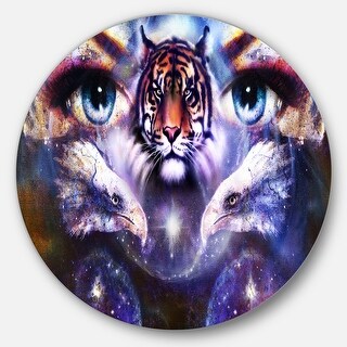 Designart 'Tiger, Eagles and Woman Eyes Collage' Animal Glossy Metal ...