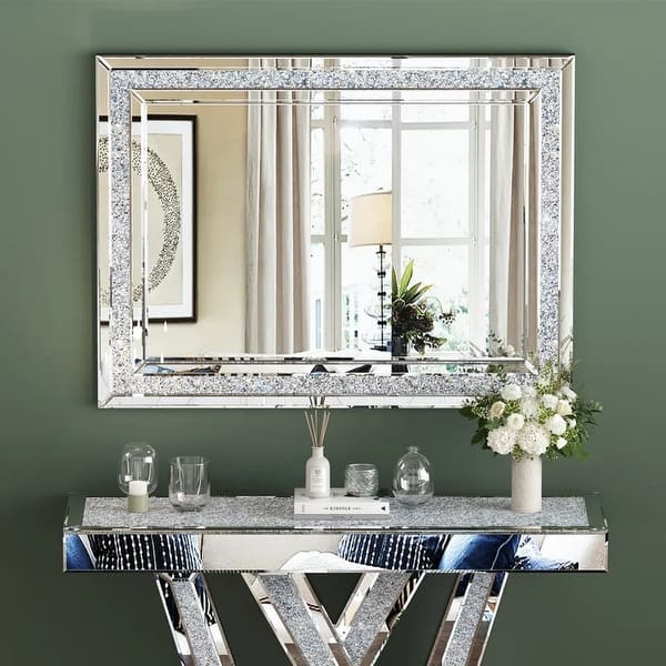 Cyrstal Accent Wall Mirror Rectangle Crushed Diamonds Inlay - 31.5"x23 ...