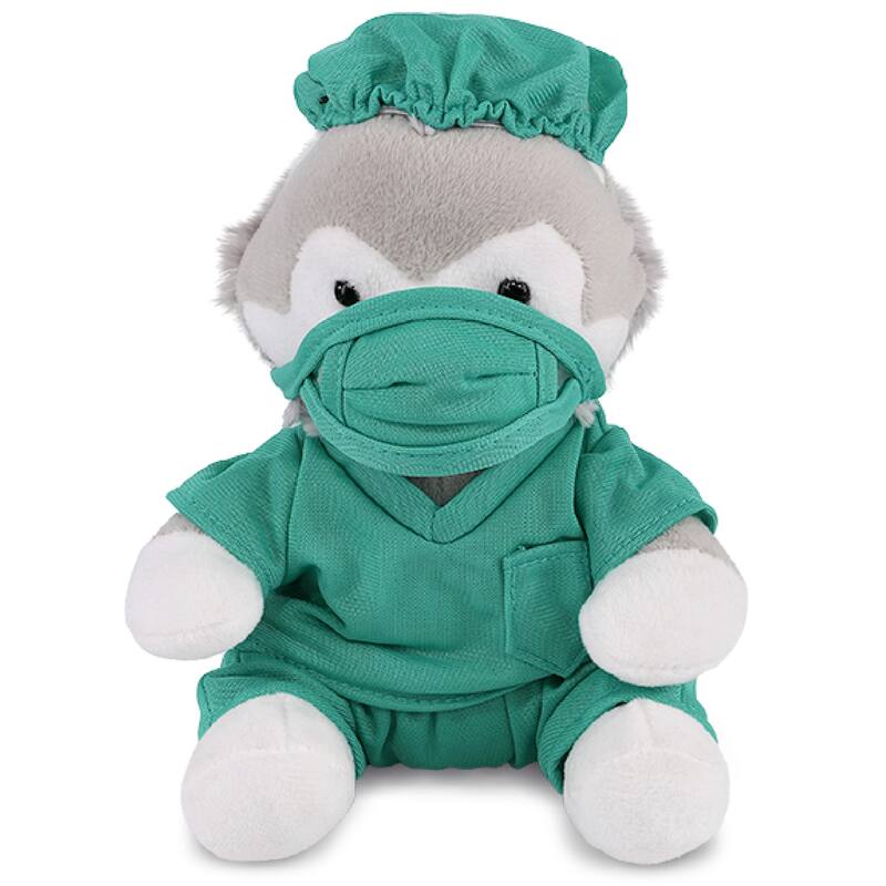 DolliBu Wolf Doctor Plush Toy with Cute Scrub Uniform and Cap Outfit ...