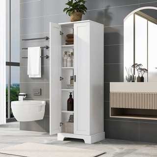 Tall Bathroom Storage Cabinet, 5-Tier Freestanding Linen Tower Cabinet ...