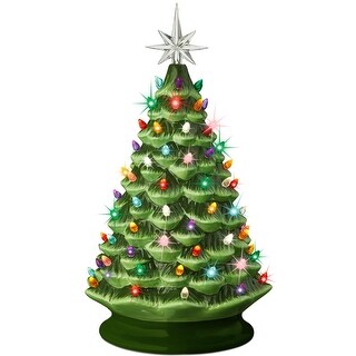 18in Large Ceramic Christmas Tree, Pre-lit Hand-Painted Tabletop ...