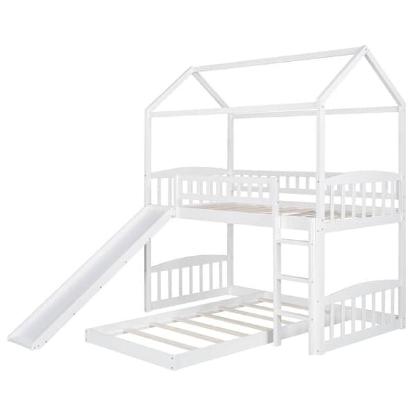 White Playhouse Frame Full Over Full Perpendicular Bunk Bed with Slide ...