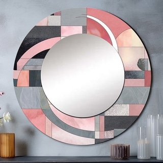 Designart "Pink Transcendent Angles I" Abstract Shapes Round Mirror ...