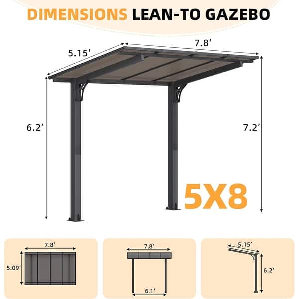 AECOJOY Outdoor Freestanding Gazebo for Patio, Lean to Hard Top Gazebo ...