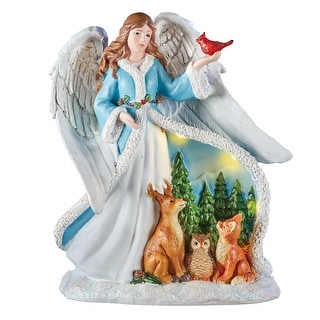 Solar Powered Angel with Animals Garden Statue - 12.130 x 10.380 x 6. ...