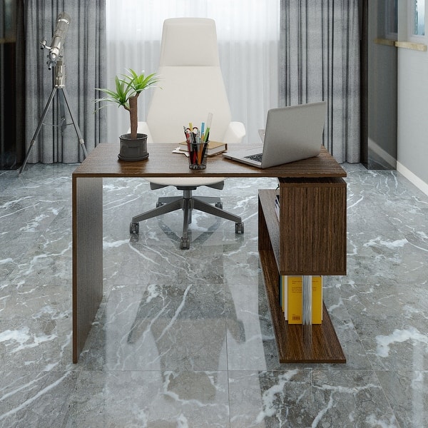 Rotating L Shaped Computer Desk Large Corner Office Desk with Open 2 ...