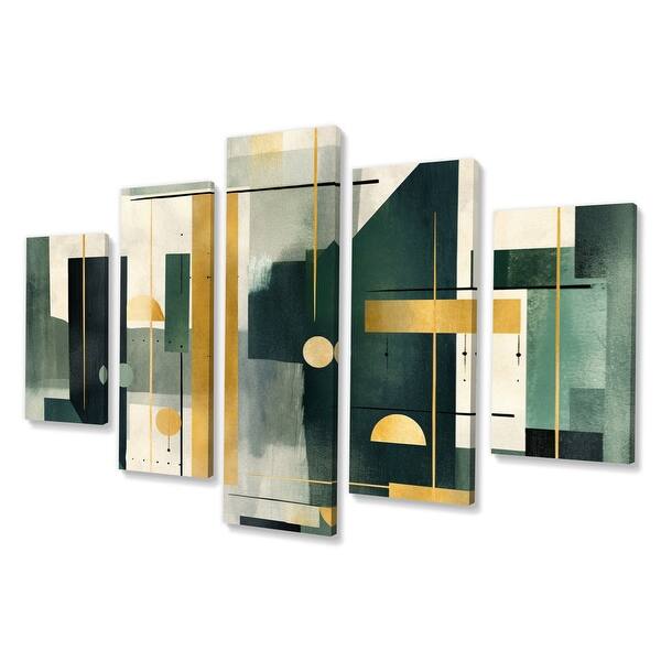 Designart "Gold Green Parallel Universes" Abstract Shapes Multipanel ...