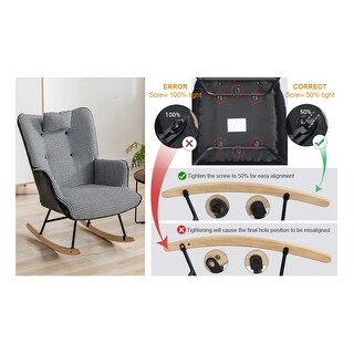 35.5-Inch Rocking Chair for Nursery Soft Houndstooth Fabric Leather ...